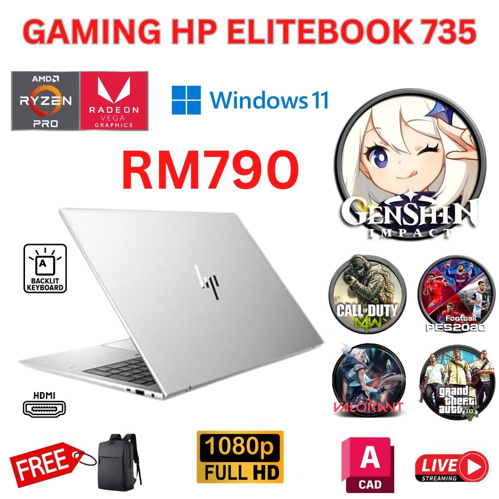 Gaming HP ELITEBOOK 735 G5 RYZEN 3 PRO RADEON VEGA 6 GRAPHICS CARD 16GB ...