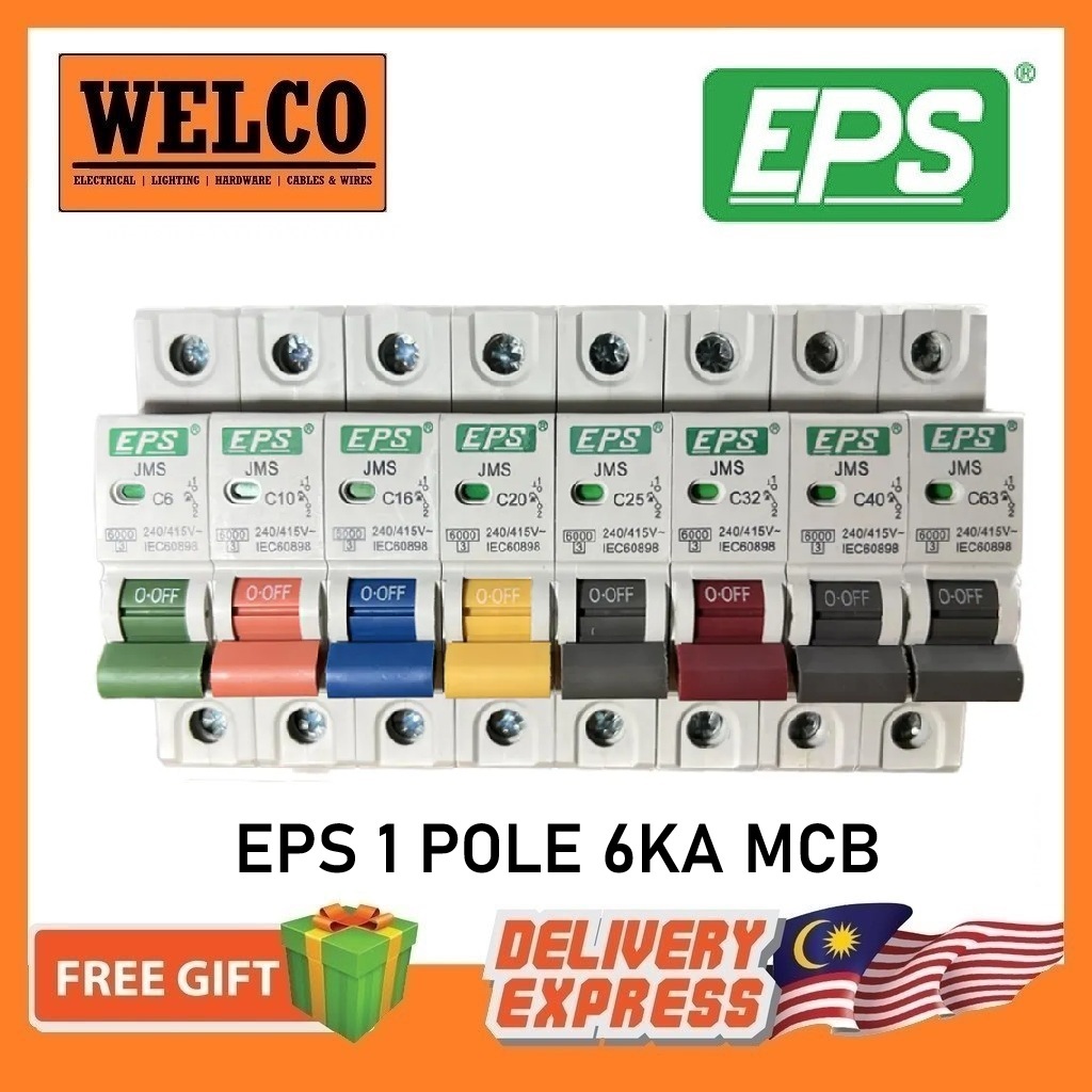 EPS 1POLE MCB (6KA) 10A / 16A / 20A / 32A / 40A / 63A Miniature Circuit Breaker (SIRIM) | Shopee ...