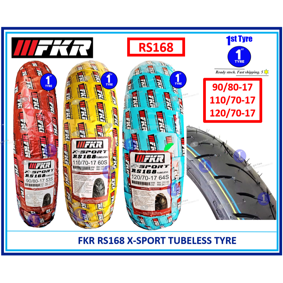 TAYAR FKR TUBELESS TYRE X-SPORT DUAL COMPOUND (DWI) RS168 90/80-17, 110 ...