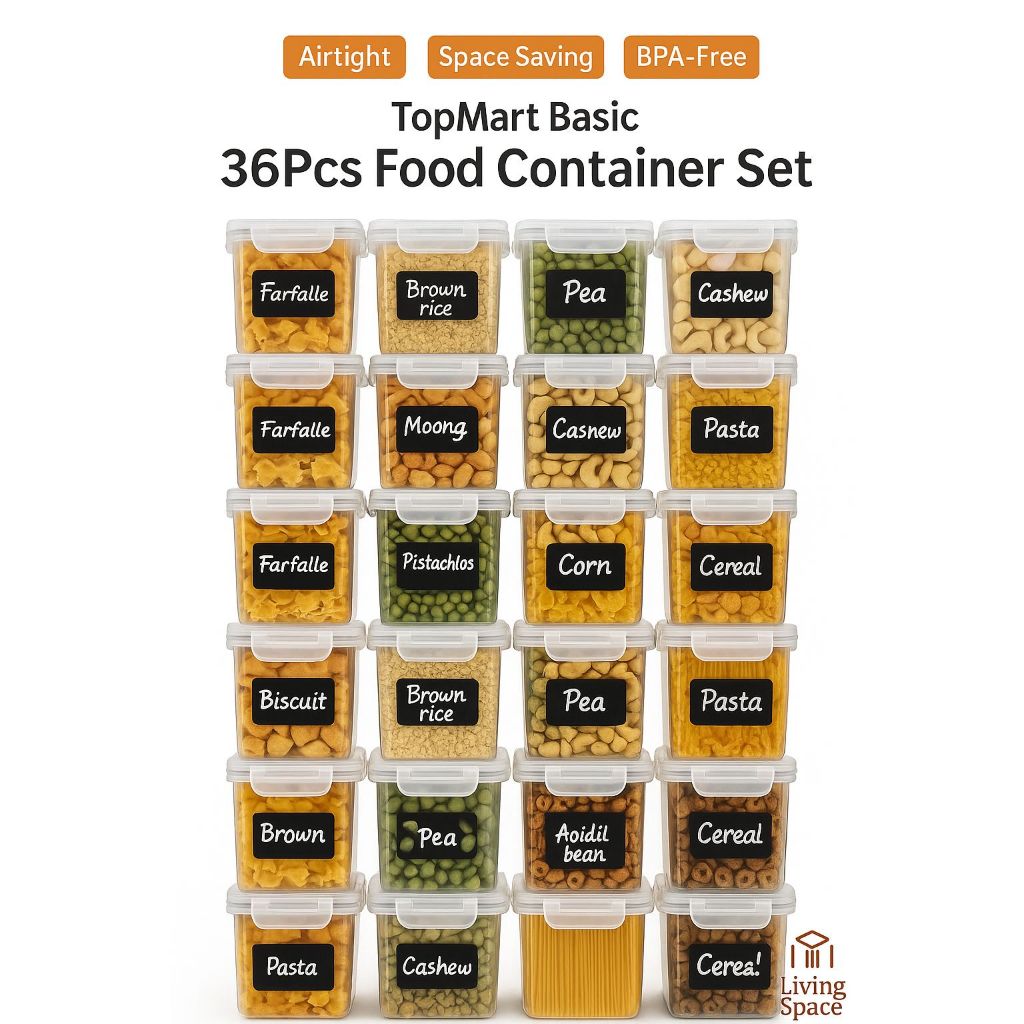 TopMart Basic 36 Pcs Food Container Set with lids -Airtight, Bpa-Free ...