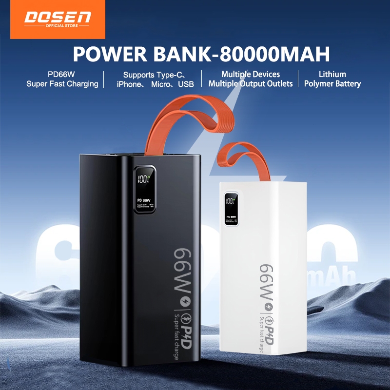 V380 High Quality 66W Super Fast Charging Power Bank K7 Black/White QC 3.0Type-C Input USB ...