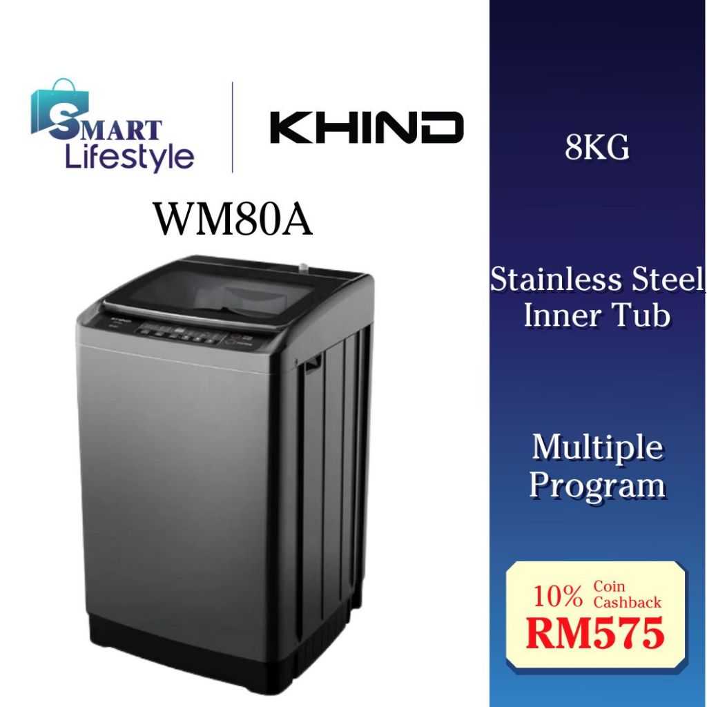 KHIND 8KG FULLY AUTO WASHING MACHINE WM80A / HISENSE WTAR8011G | Shopee ...