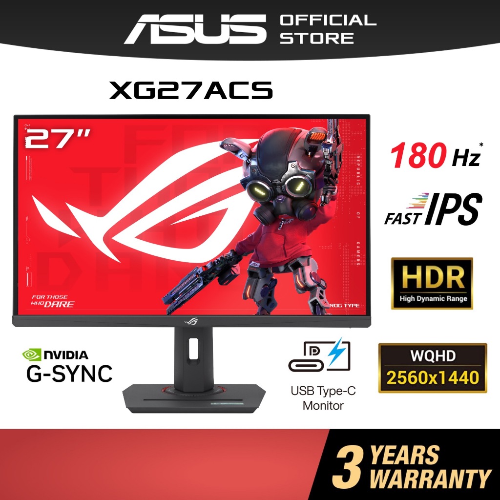 ASUS ROG Gaming Monitor 27" XG27ACS 2K QHD Fast IPS 180Hz HDR400 GSync ...