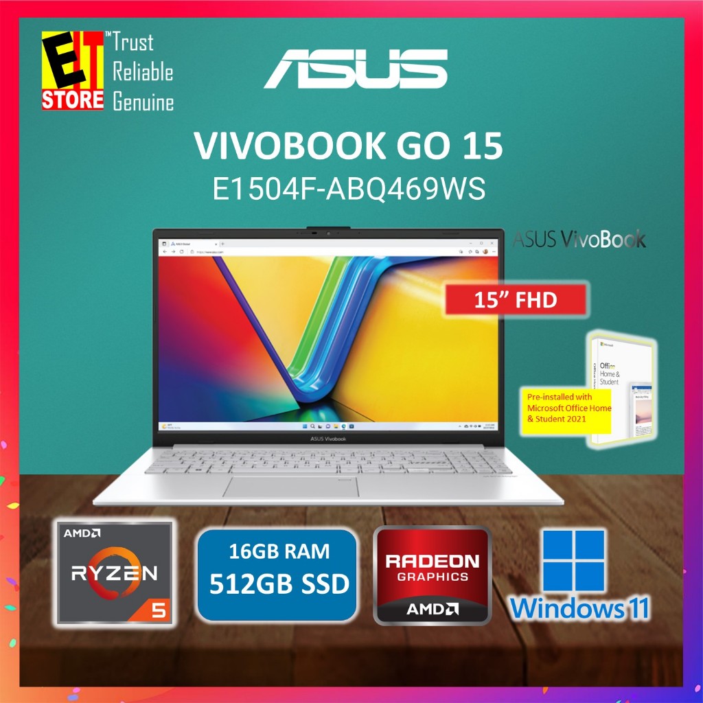 ASUS LAPTOP Vivobook Go 15 E1504F (RYZEN 5 7520U /16GB/512GB /AMD ...