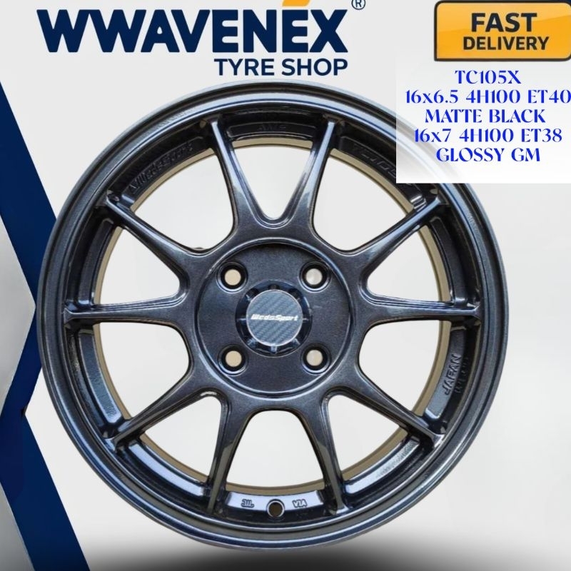 **1pc**TC105x new sport rim 16” inch x7jj 4H100/114.3 et35/38myvi bezza ...