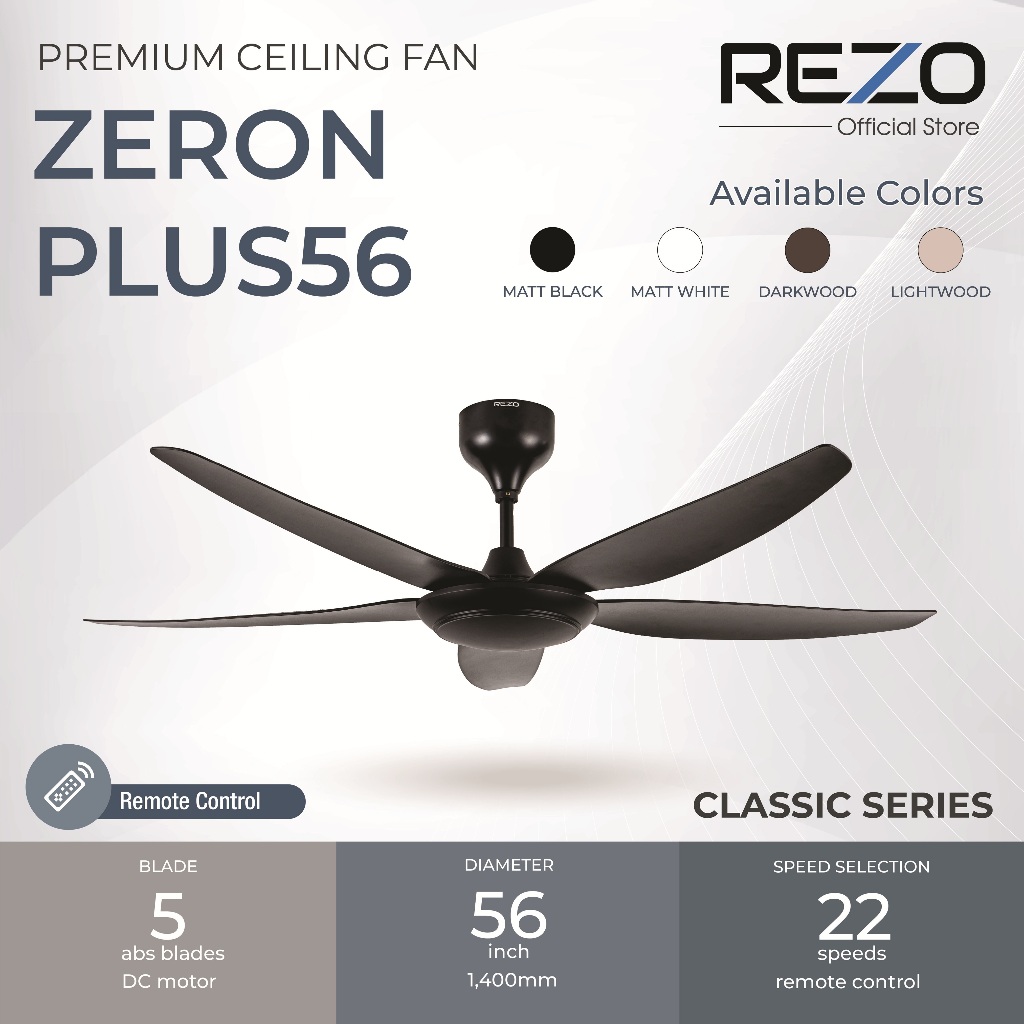 REZO Classic Series 56" 5 Blades DC Motor Ceiling Fan With Remote ...