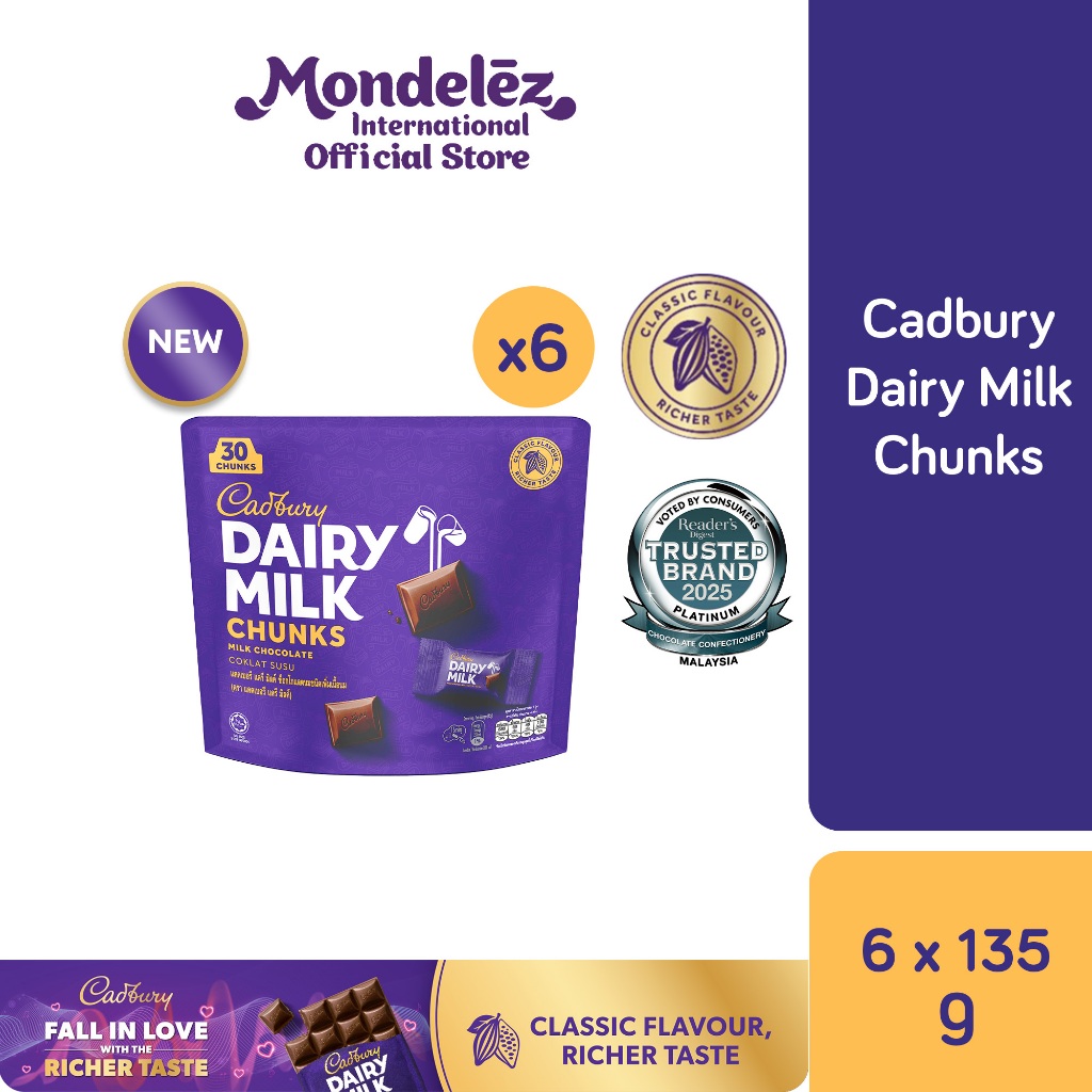 [Bundle of 6] Cadbury Dairy Milk Chunks 30s (16/135g) | Shopee Malaysia