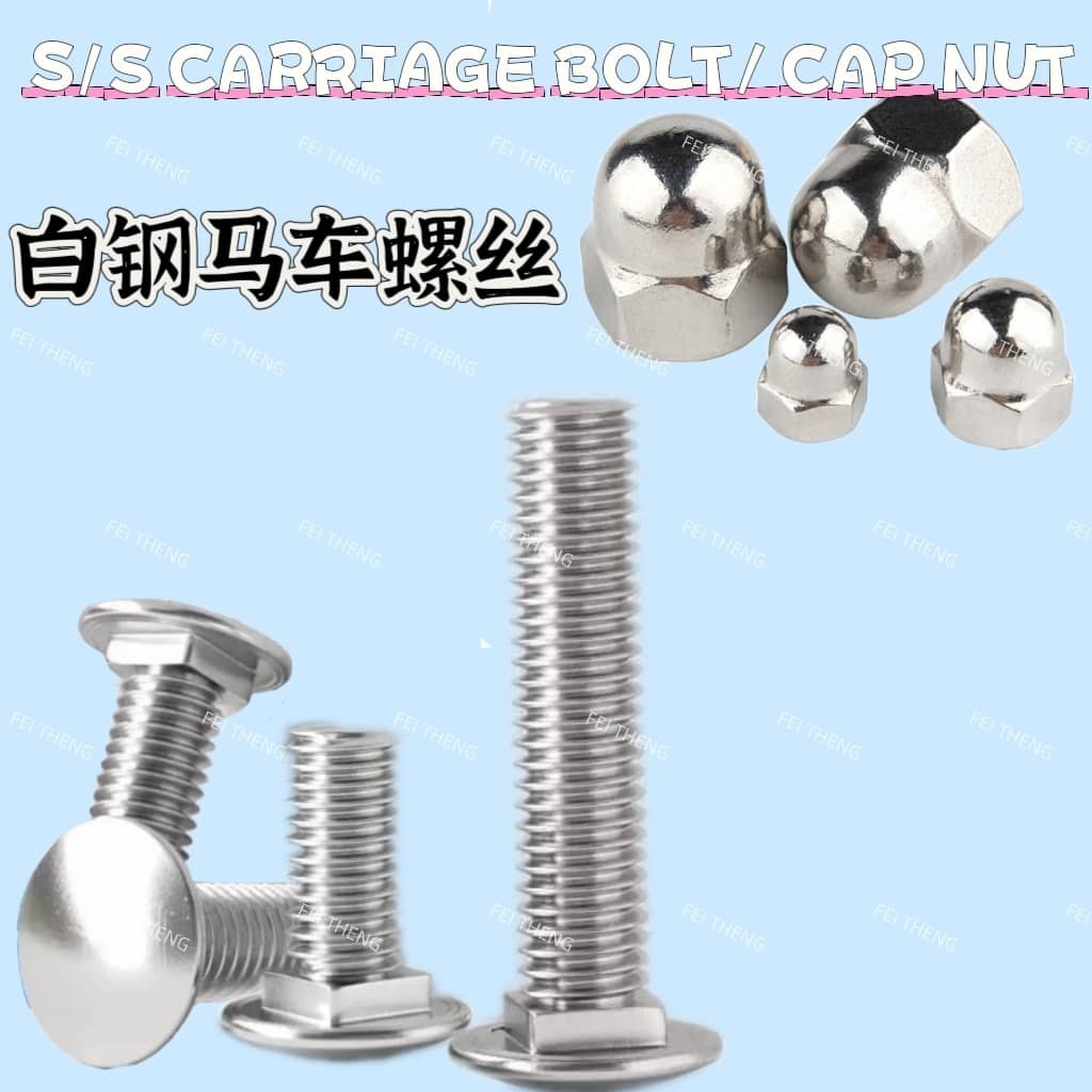 **M8** Stainless Steel / SUS 304 **白钢**马车螺丝, Buy Bolt Free Cap Nut ...