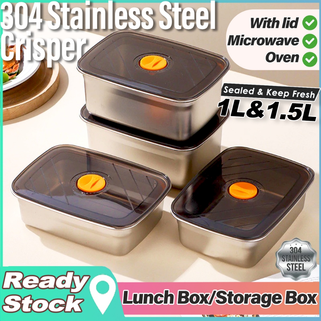 304 Stainless Steel Food Container Box with Lid Lunch Box Stackable ...
