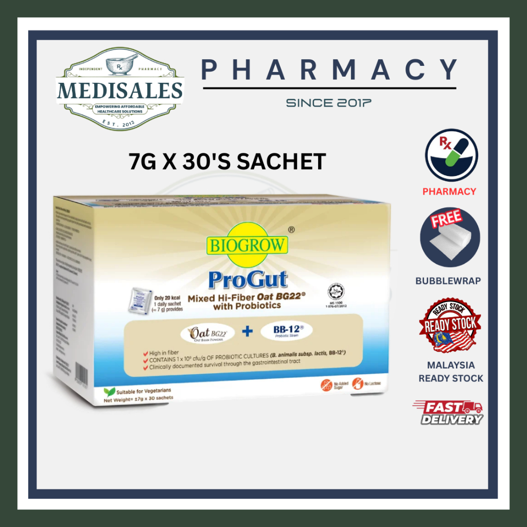 BIOGROW PROGUT MIXED HI-FIBRE OAT BG22 WITH PROBIOTICS 7G X 30'S SACHET ...