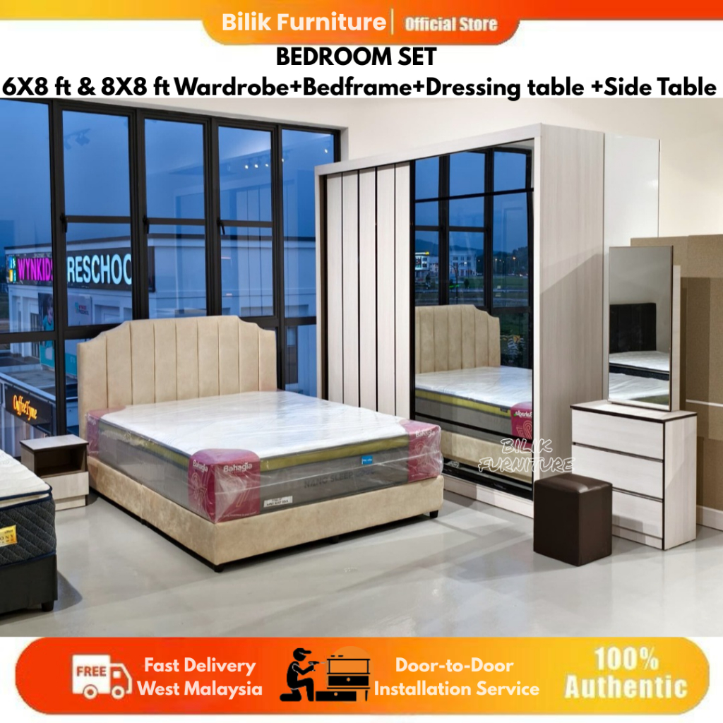 bilik Furniture- Bedroom Set | Bedframe + 8ft x 8ft Wardrobe+Dressing ...