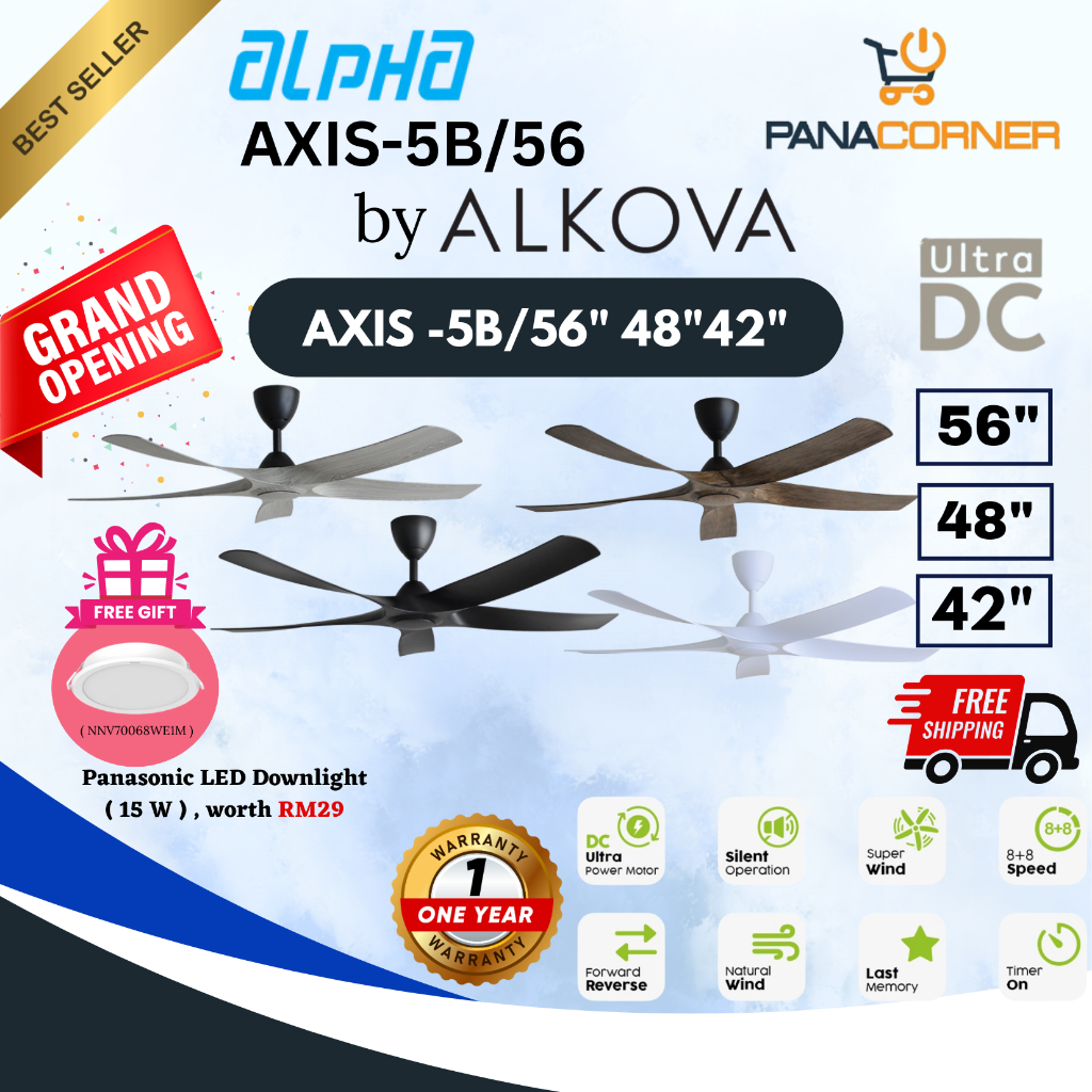 (FREE SHIPPING) ALPHA ALKOVA AXIS DC Motor Ceiling Fan 3B/5B 56" 48" 42" Non LED / LED (FREE ...