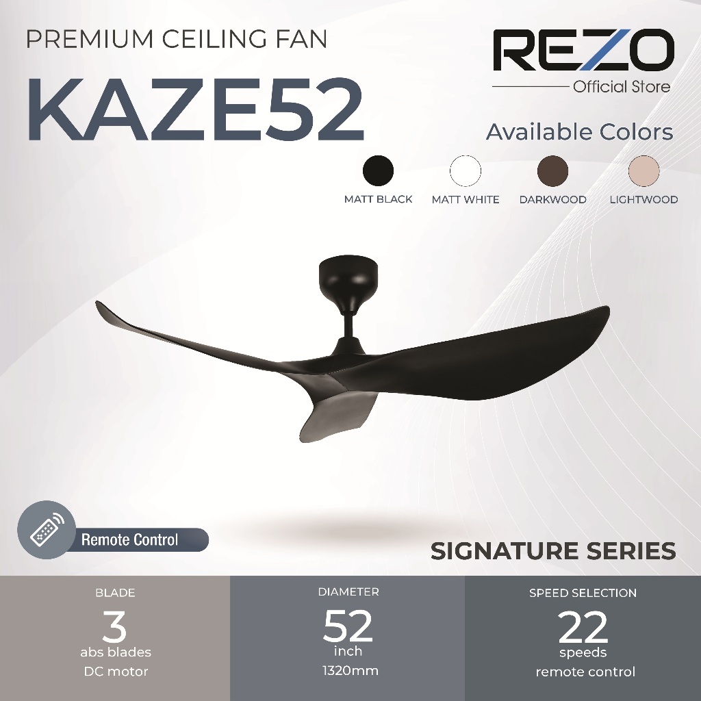 REZO Classic Series 52" 3 Blades DC Motor Ceiling Fan With Remote ...