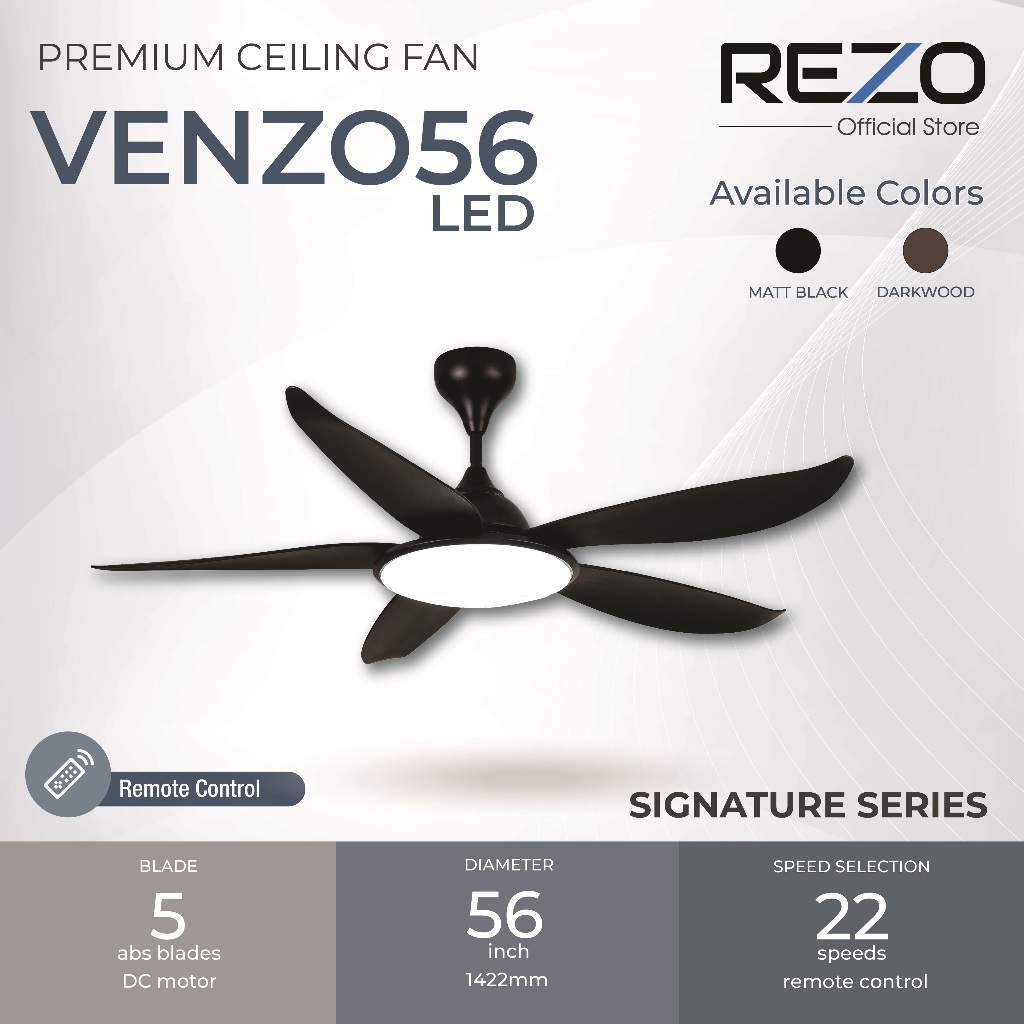 REZO Signature Series 56" 5 Blades DC Motor Ceiling Fan With Remote ...