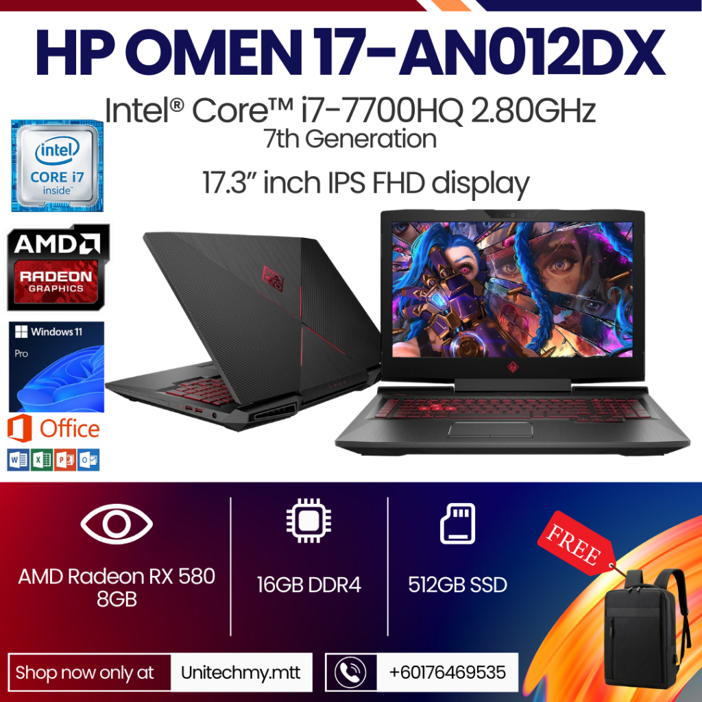 HP OMEN 17-AN012DX AMD RADEON RX 580 4GB HIGH PERFORMANCE GAMING LAPTOP ...