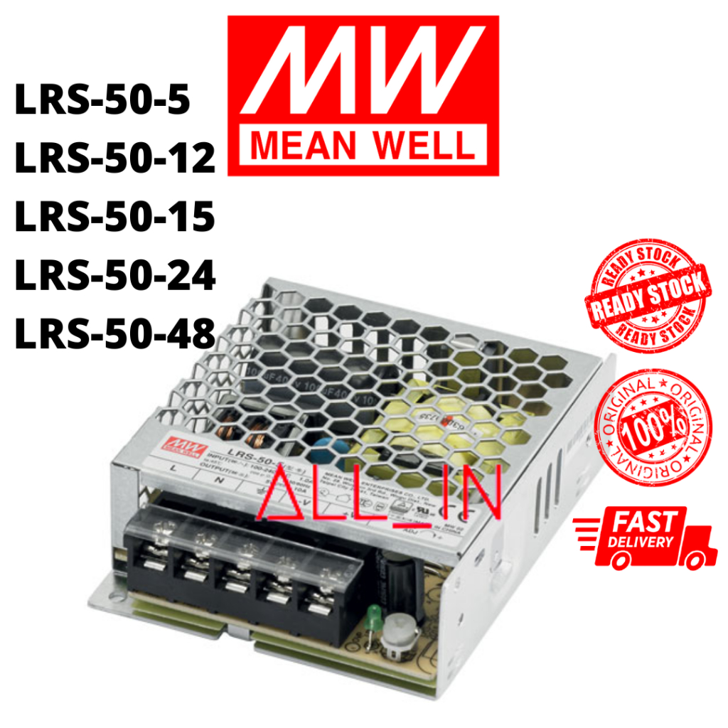 Mean Well LRS-50-24 (24V 50W 2.2A) /LRS 50-5/LRS 50-12/LRS-50-15/LRS-50-48 MeanWell Power Supply ...