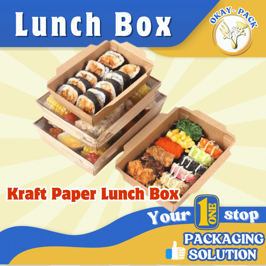 10pc Kraft Brown Paper Lunch Box with Plastic Cover / Paper Lunch Box ...