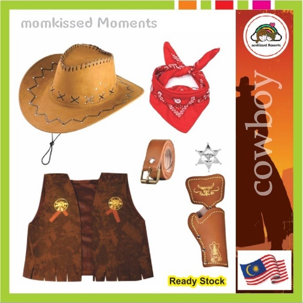 🤠🇲🇾Stock🤠 Cowboy Hat Gun Holster Vest Cosplay Hat Cowboy Hat Topi ...
