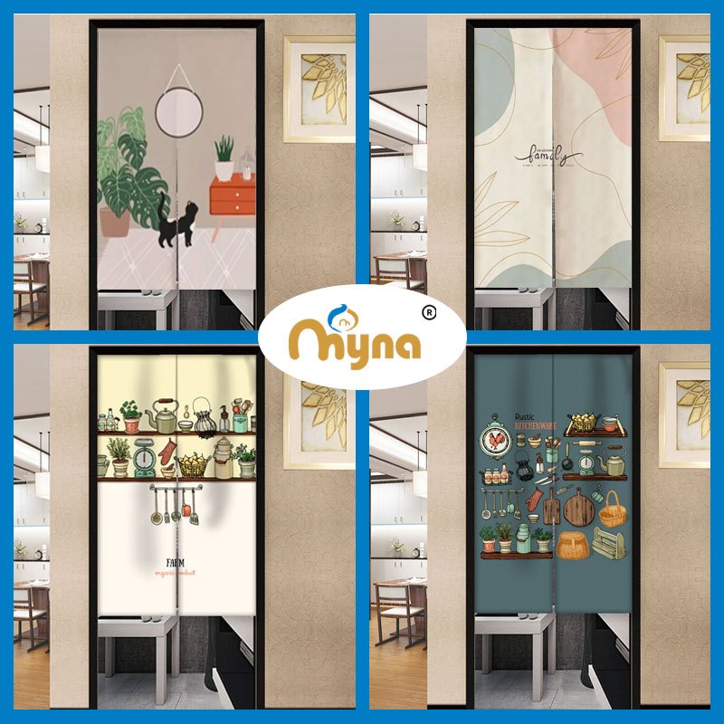 Myna | 85 x 90cm Washable Artificial Linen Kitchen Door Curtain Privacy ...