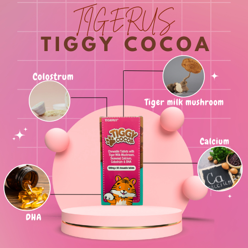 Tigerus Tiggy Cocoa Chewable Tablets - Tiger Milk Mushroom + DHA 60 ...