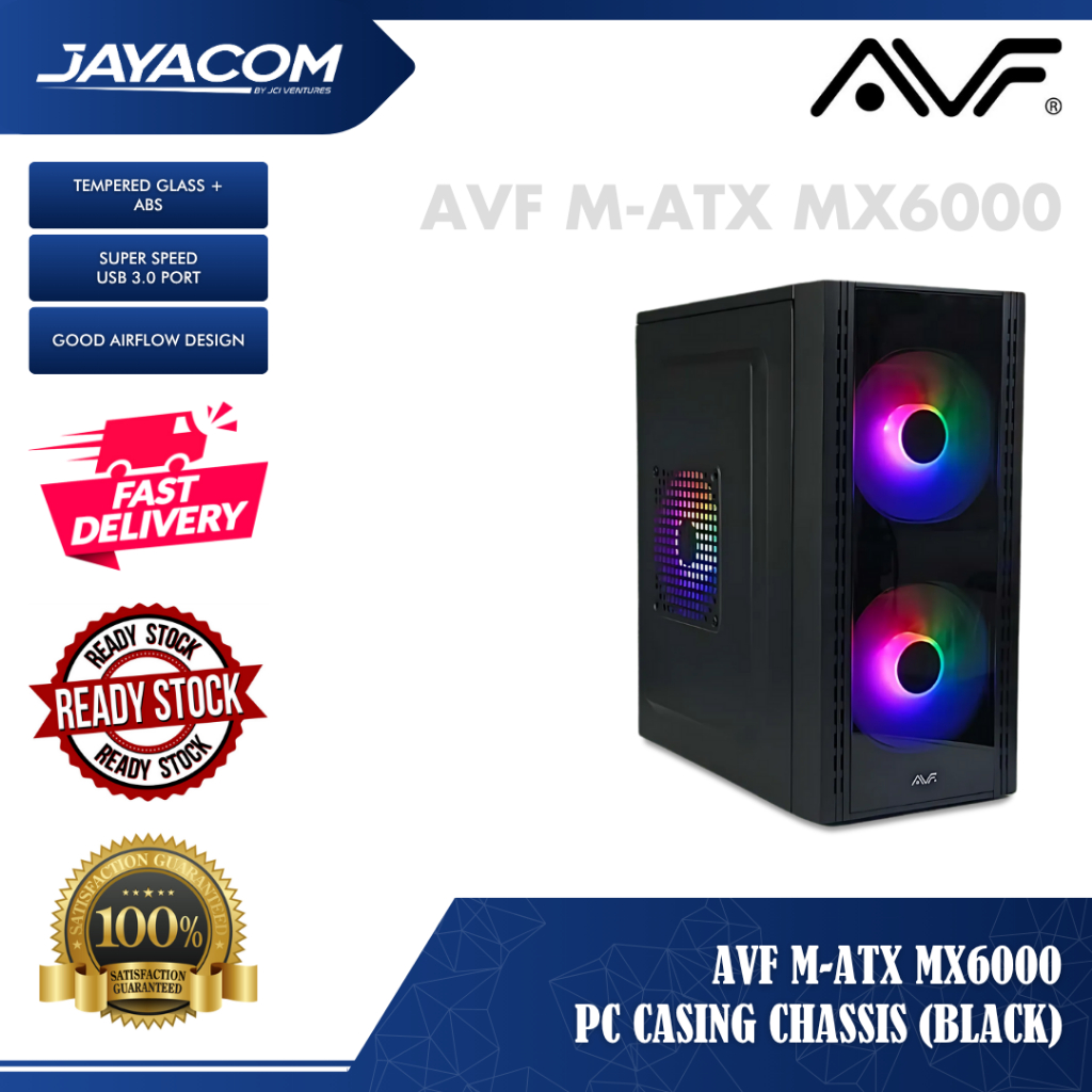 AVF M-ATX MX6000 PC Casing Chassis – Black (Tempered Glass + ABS / USB3 ...