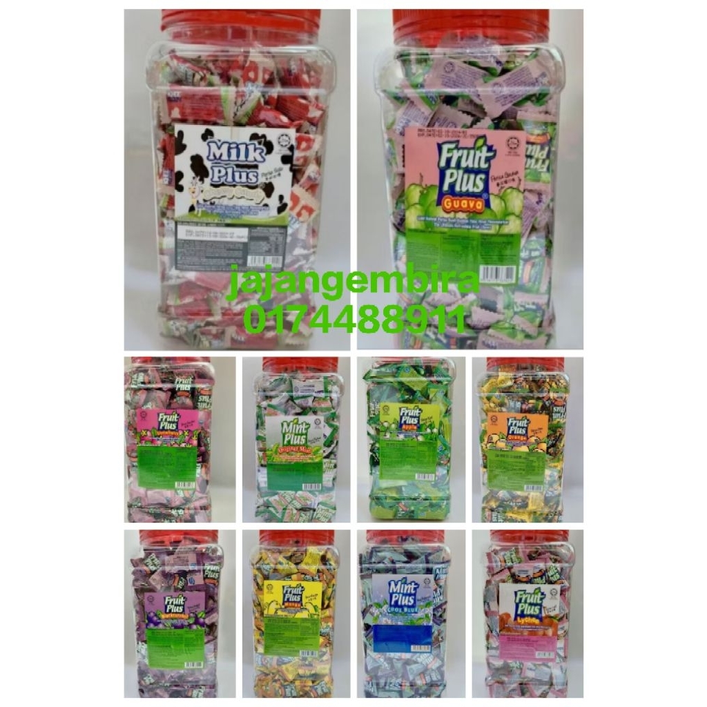 350pcs* Fruit Plus Candy Gula Fruit Plus Apple Orange Manggo Strawberry ...