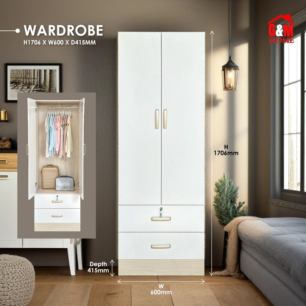 【READY STOCK】2 Door Wardrobe | Bedroom Wardrobe | Almari 2 Pintu ...