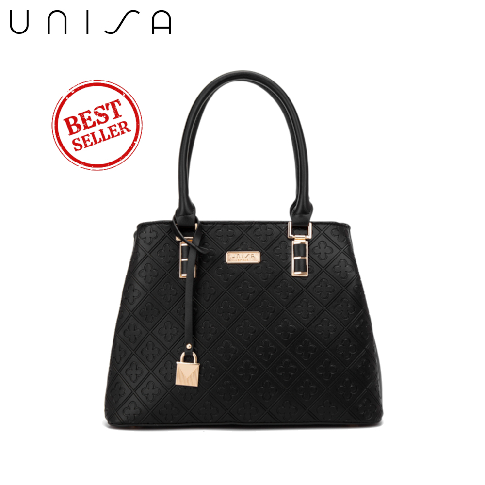 UNISA Debossed Convertible Top Handle Bag (Beige/Black/Khaki/Maroon ...