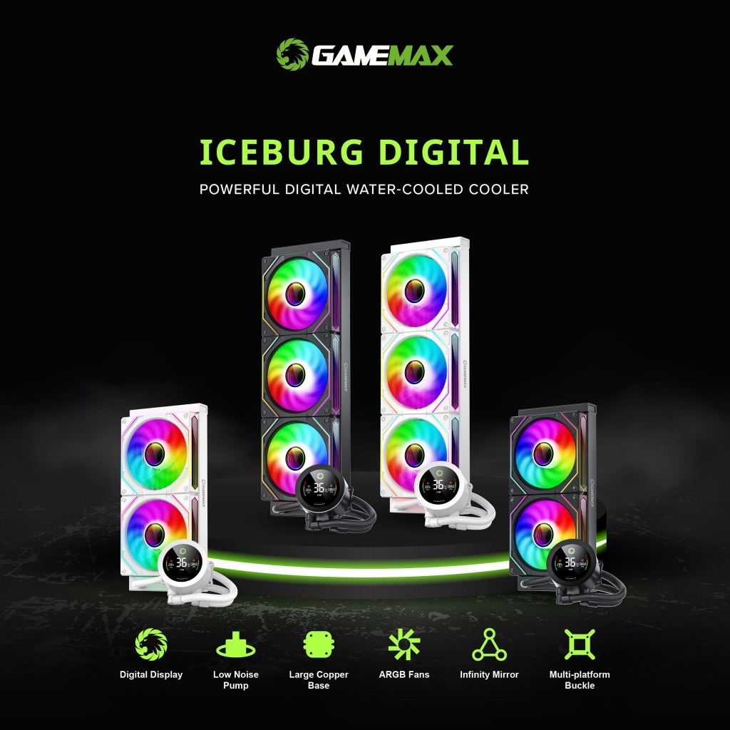 GameMax IceBurg Digital Display ARGB AIO CPU Liquid Cooler (240 / 360 ...