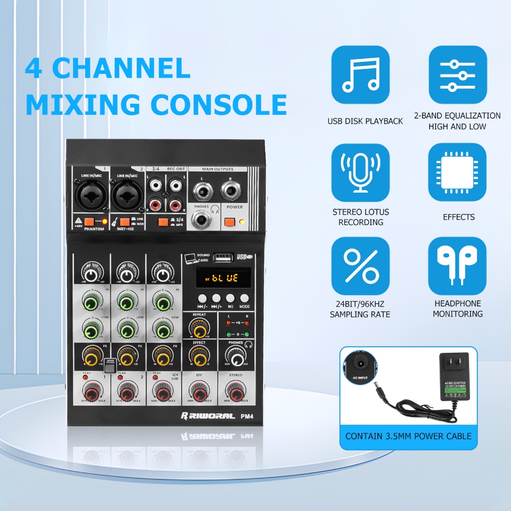wireless microphone 4 channel mini mixer 12v Bluetooth reverb effect ...