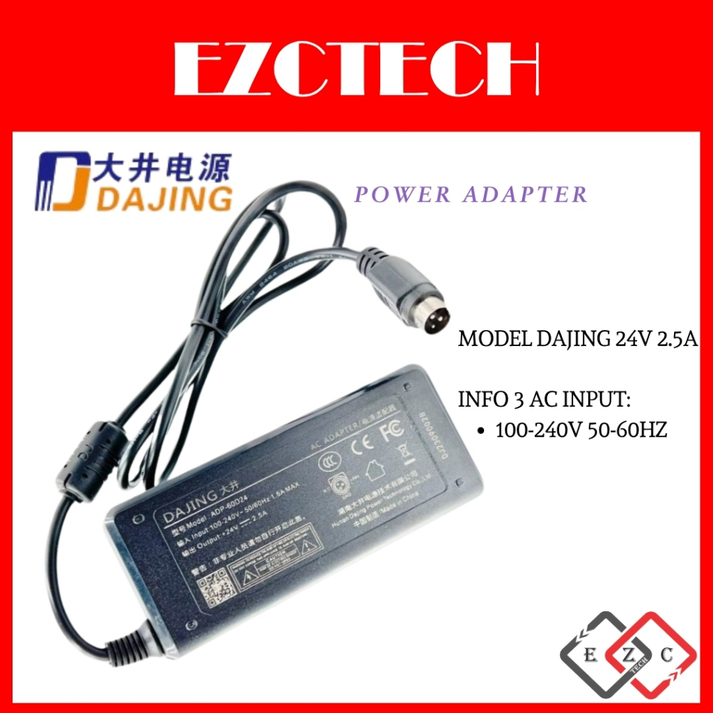 Dajing 24V 2.5A ORIGINAL 3PIN POS PRINTER POWER ADAPTER ZYWELL XPRINTER ...