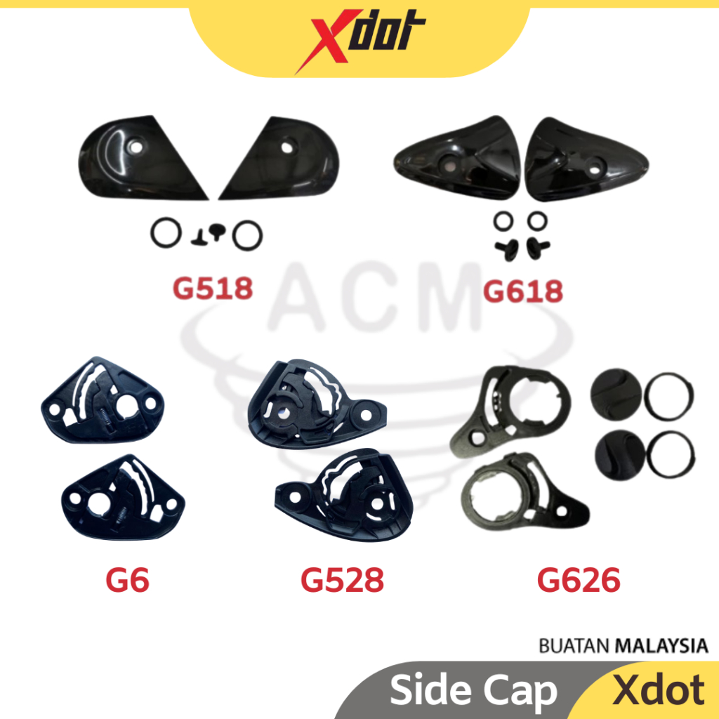 XDOT G518 / G618 / G626 / G6 / G528 Helmet Side Cap Small Black Replacement Repair Kit Topi ...