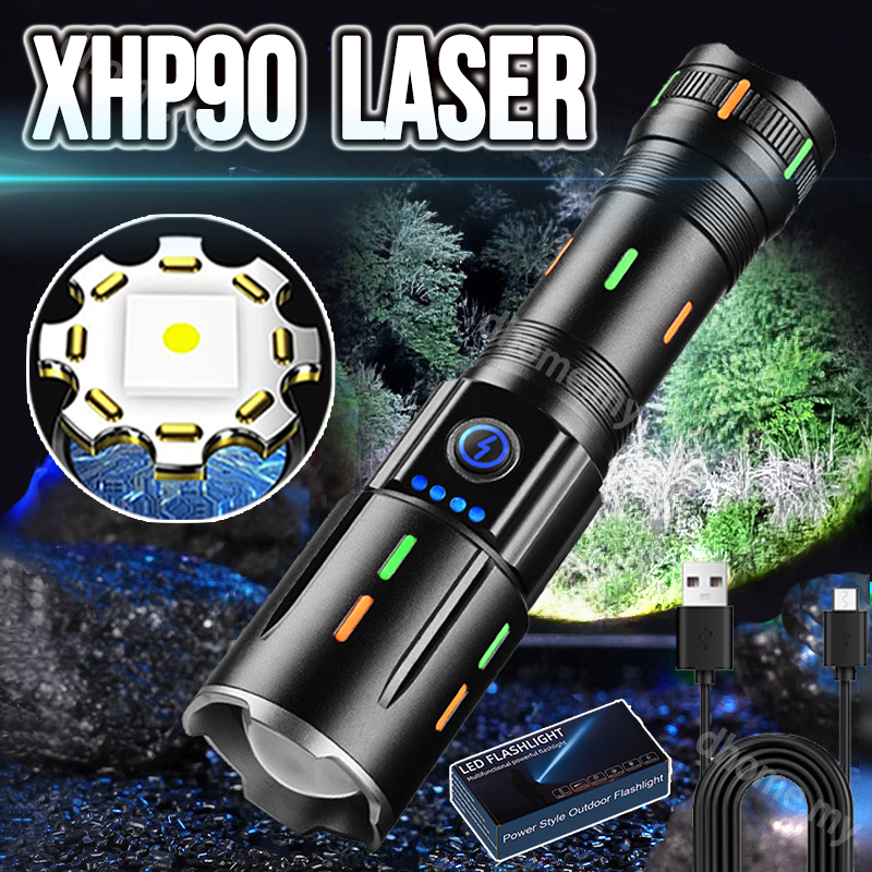 XHP90 Laser LED lampu suluh USB Rechargeable Camping Flashlight With ...