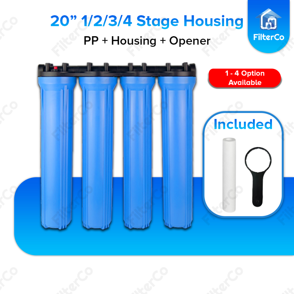 20" Inch 1/2/3/4 Housing Water Filter Anti-Broken Casing Heavy Duty ...