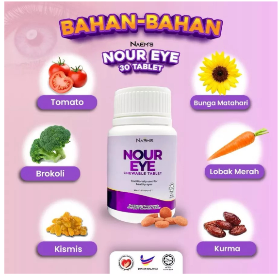 nour eye chewable tablet vitamin untuk mata kekal sihat / eye tablet ...