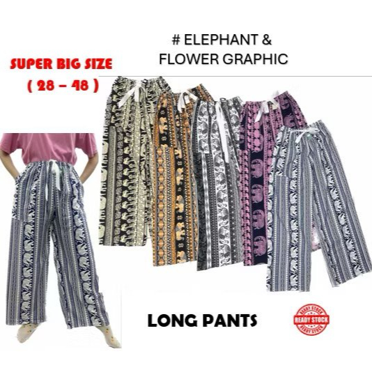 Seluar Panjang Wanita Saiz Besar Bercorak Gajah / Batik 2 Tali Putih ...