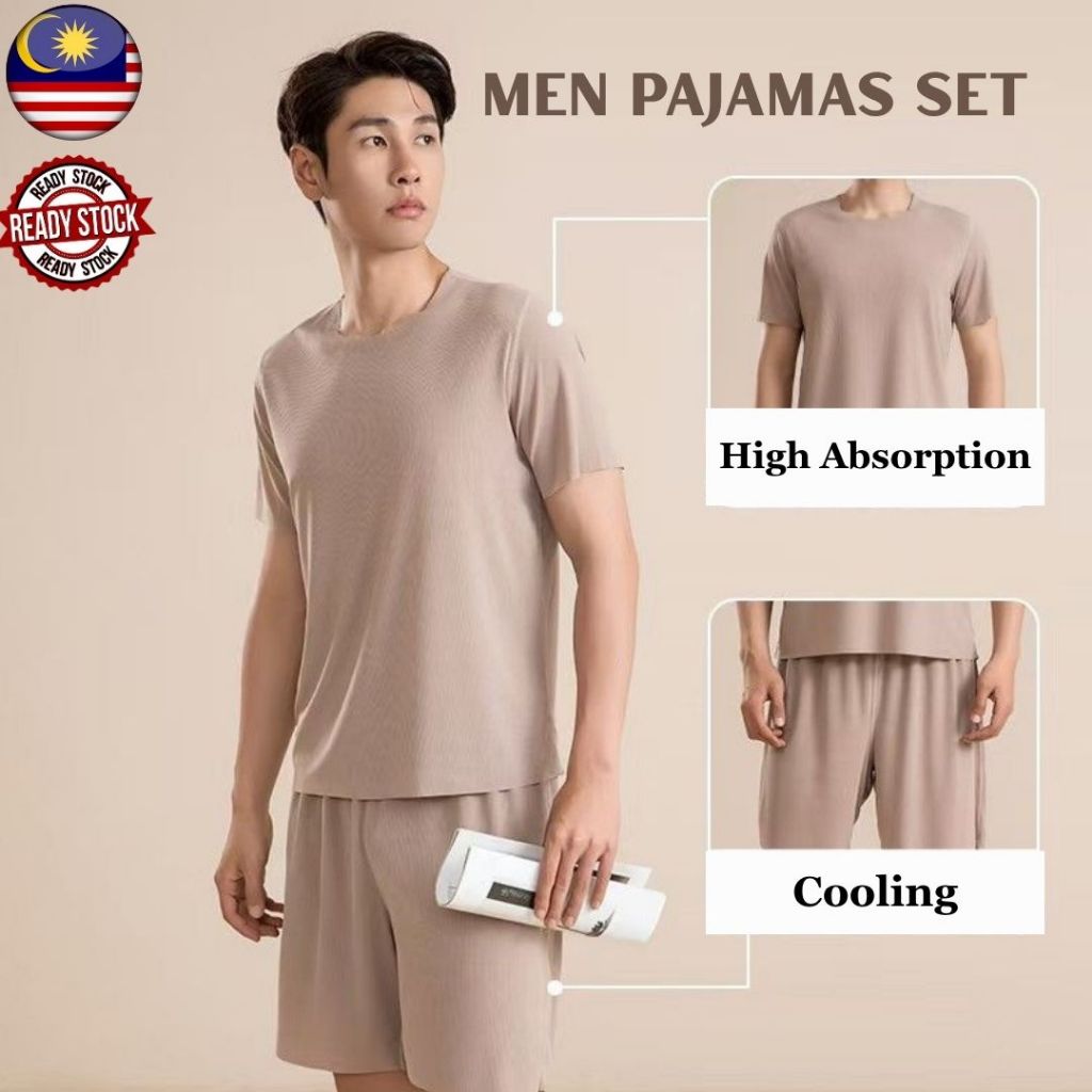 Men Pajamas Set Men Sleepwear Pajamas Summer Cooling Material Seamless ...