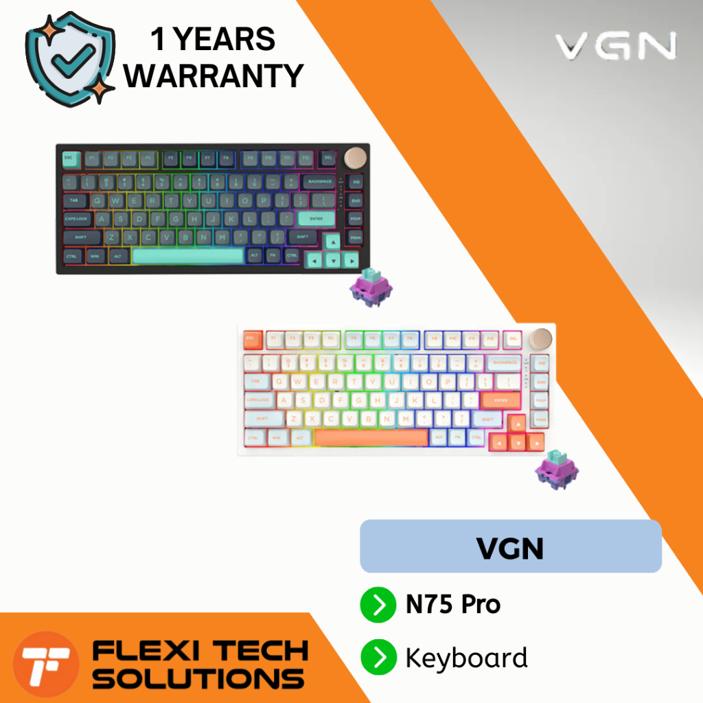 Flexi Tech VGN N75 Pro Carribean Blue / Jelly Orange Mechanical Keyboard - Steam Wave Pro ...