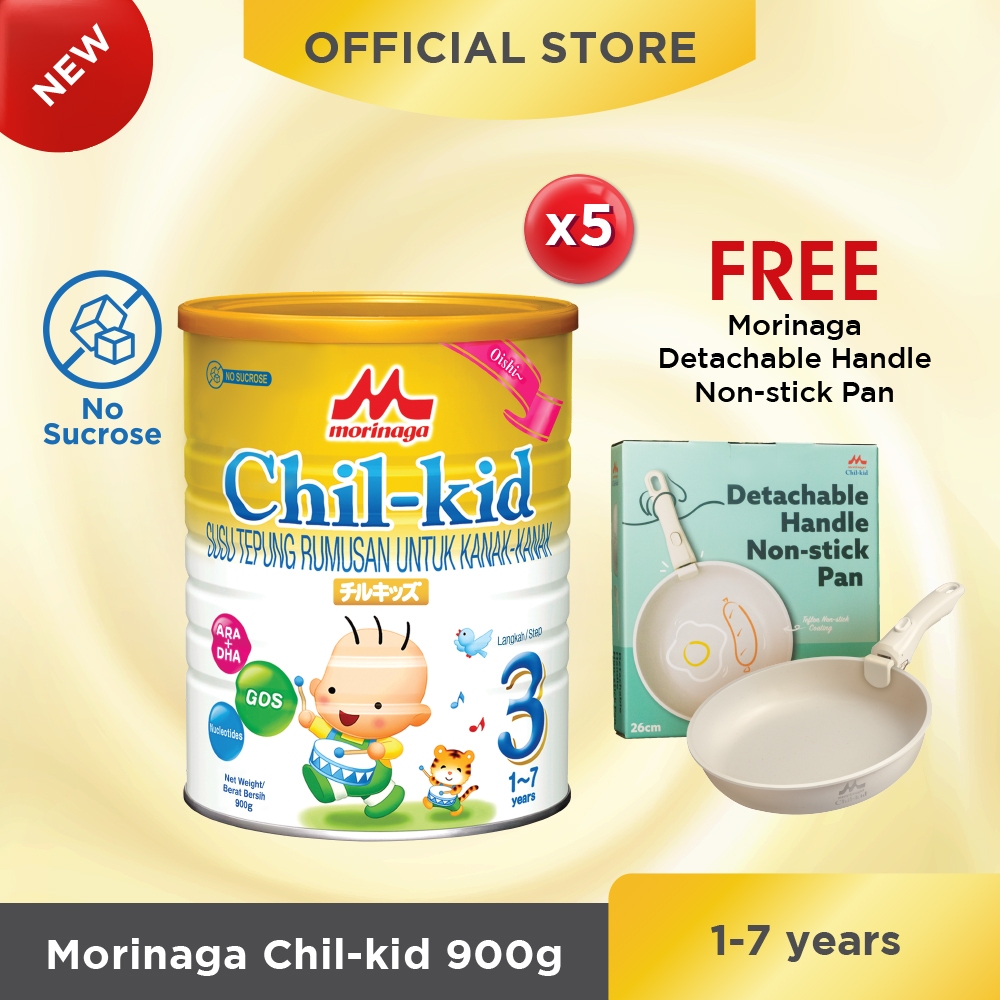 Morinaga Chil-kid (no sucrose) 5 tins x 900g (Free 1 Morinaga Detachable Handle Non-stick Pan ...