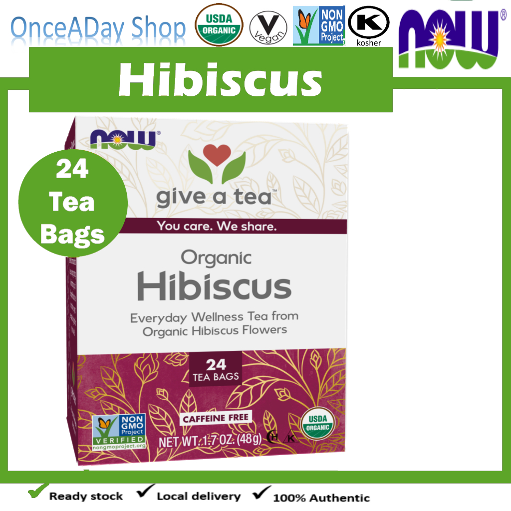 NOW Foods, Organic Hibiscus Tea, Caffeine Free, 24 Tea Bags once a day ...