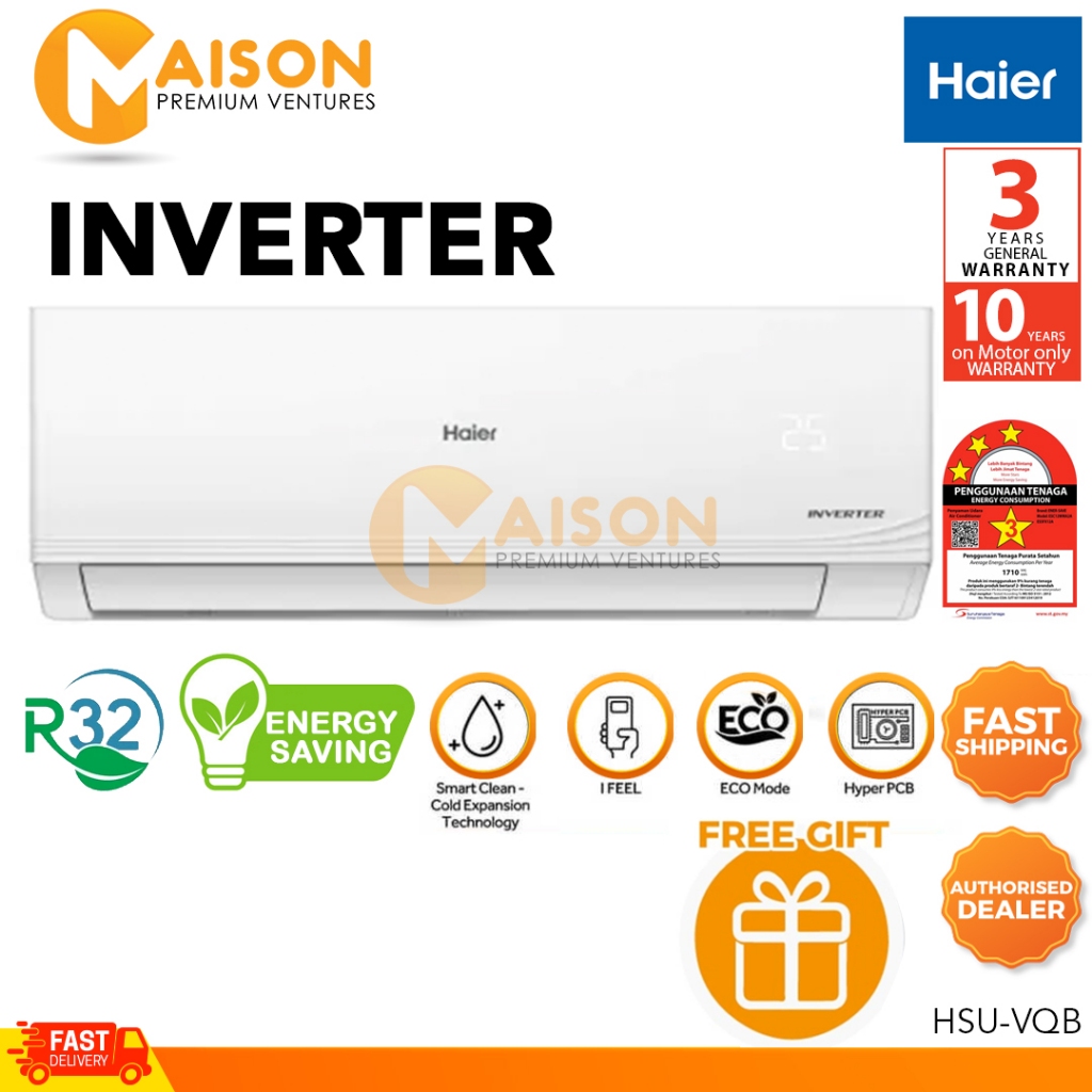 Haier R32 Smart Clean Inverter Air Conditioner (1.0HP - 2.5HP) HSU-10VQA22/HSU-10VQB22 | Shopee ...