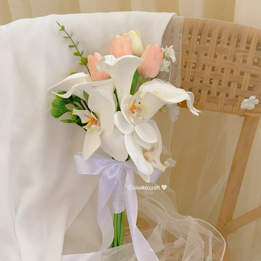 Bunga tangan simple white cream tunang/nikah tulip calla lily english ...