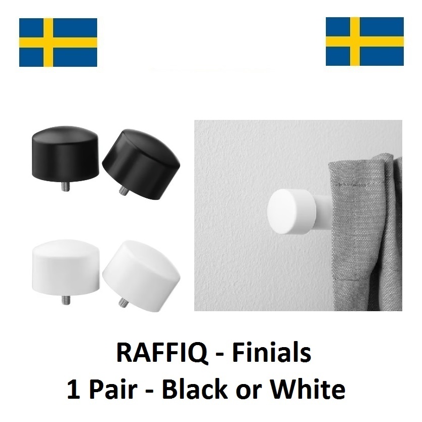 IKEA RAFFIG Finials, 1 PAIR , Black atau White (Sepasang) Penutup Tepi ...