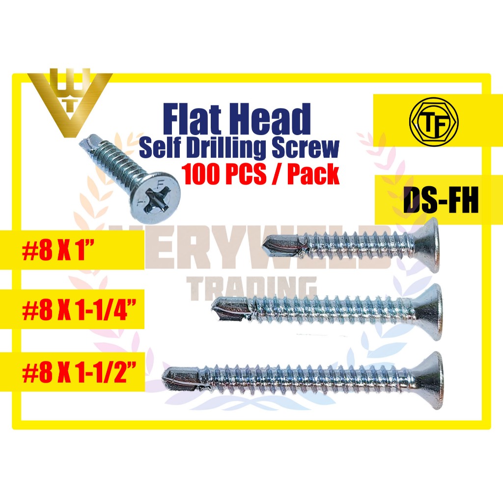 VERYWELD TF DS-FH Flat Head Self Drilling Screw (100pc/pack) / Skru ...