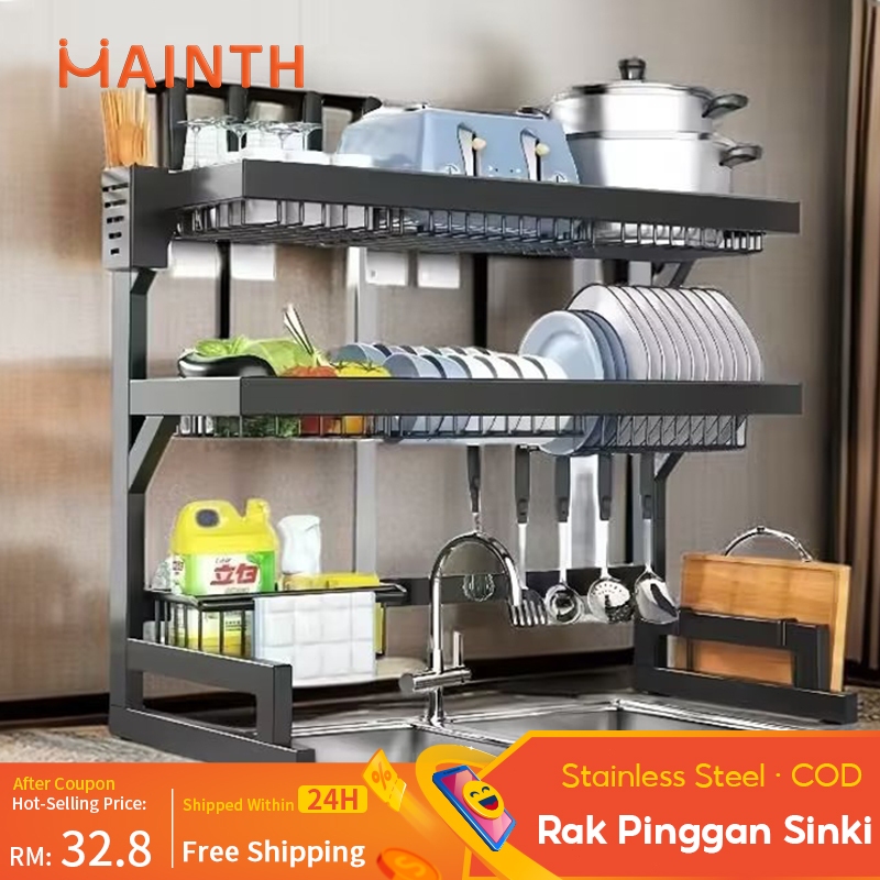 Raks Sinki Rak Pinggan Mangkuk Dapur Stainless Steel kitchen Sink Dish ...