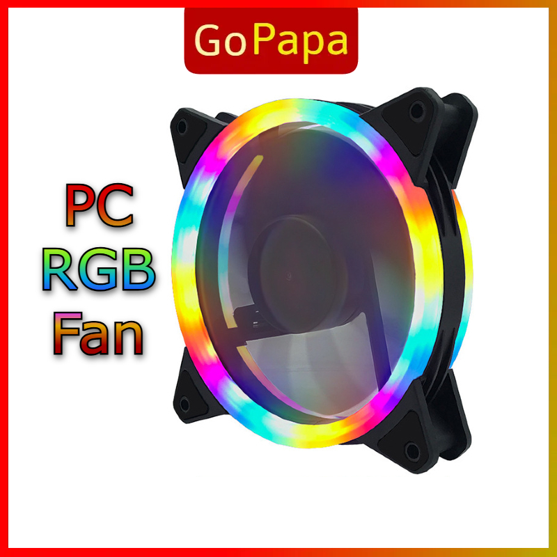 RGB PC Fan Dual Ring LED 12cm 120mm Cooling Fan Rainbow Colourful Kipas ...