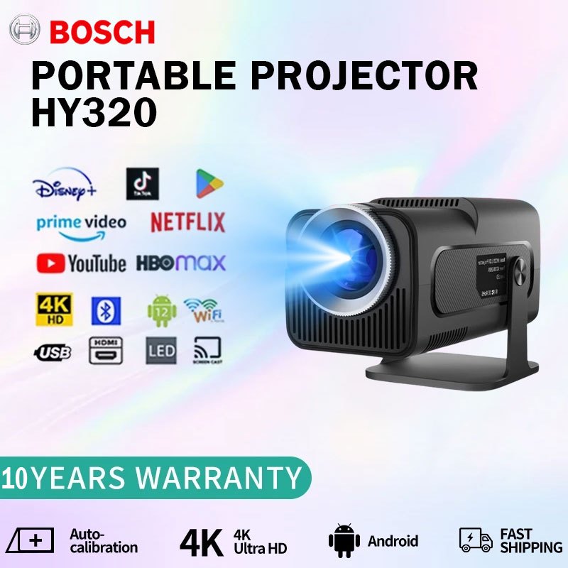 【5 year warranty】New HY320 Mini Android 11 4K Projector 300ANSI Wifi6 ...
