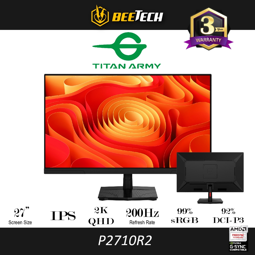TITAN ARMY 27” FAST IPS QHD 200Hz 1ms 99%sRGB HDR400 Gaming Monitor ...