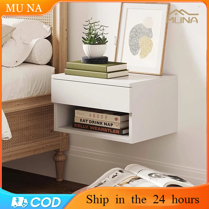Nordic Solid Wood Hanging Nightstand | Drawer Storage | Wall - Mounted Floating Bedside Table床頭櫃 ...