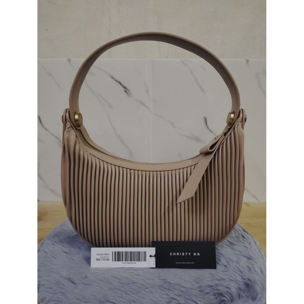 CHRISTY NG SUTTON MINI PLEATED HOBO BAG - LATTE BROWN (PRELOVED) | Shopee Malaysia